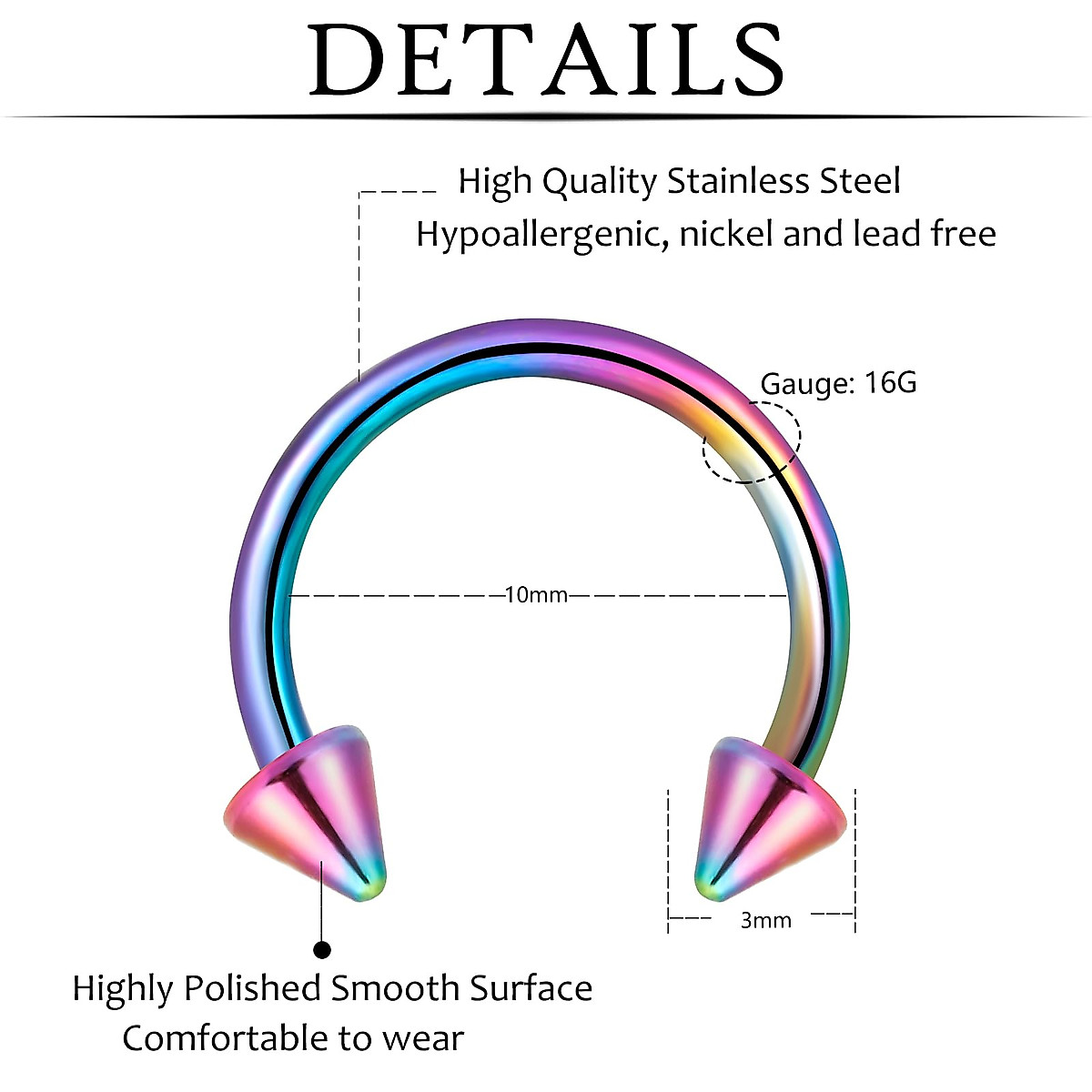 ONESING 20 Pcs Septum Rings 16G Septum Jewelry Septum Rings for Women Septum Lip Rings Nose Piercing Jewelry Tragus Horseshoe Earrings Hypoallergenic Stainless Steel Septum Ring 10mm