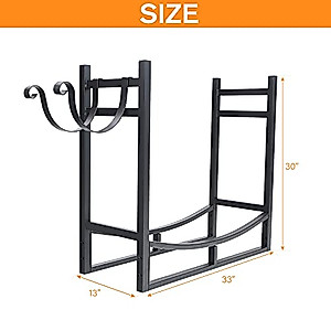 GREEN PARTY Firewood Rack with Kindling Holder, 3ft Heavy Duty Metal Firewood Holder, 30" Tall Indoor/Outdoor Log Rack Wood Holder for Fireplace Kindling Wood Storage and Wood Stove Accessories