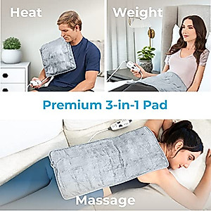 Pure Enrichment® WeightedWarmth™ 3-in-1 Heating Pad - 3 InstaHeat™ Settings, 3 Massage Speeds & 4.1 lbs of Weighted Pressure for Menstrual Cramps, Shoulder, Neck & Back Pain - 12” x 24”