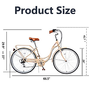 CIATRE 26 inch Bike, Women's Beach Cruiser Bike, Strong Steel Frame, 7 Speed, (Pink)