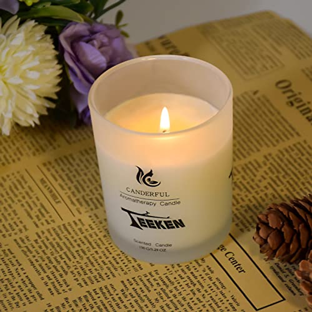 Teeken Candles for Home Scented, Sandalwood Candle Jar, 5.29oz/150g 100% Soy Candle & Simple Modern Style Frosted Jar Scented Candles Set for Perfect Birthday Gifts