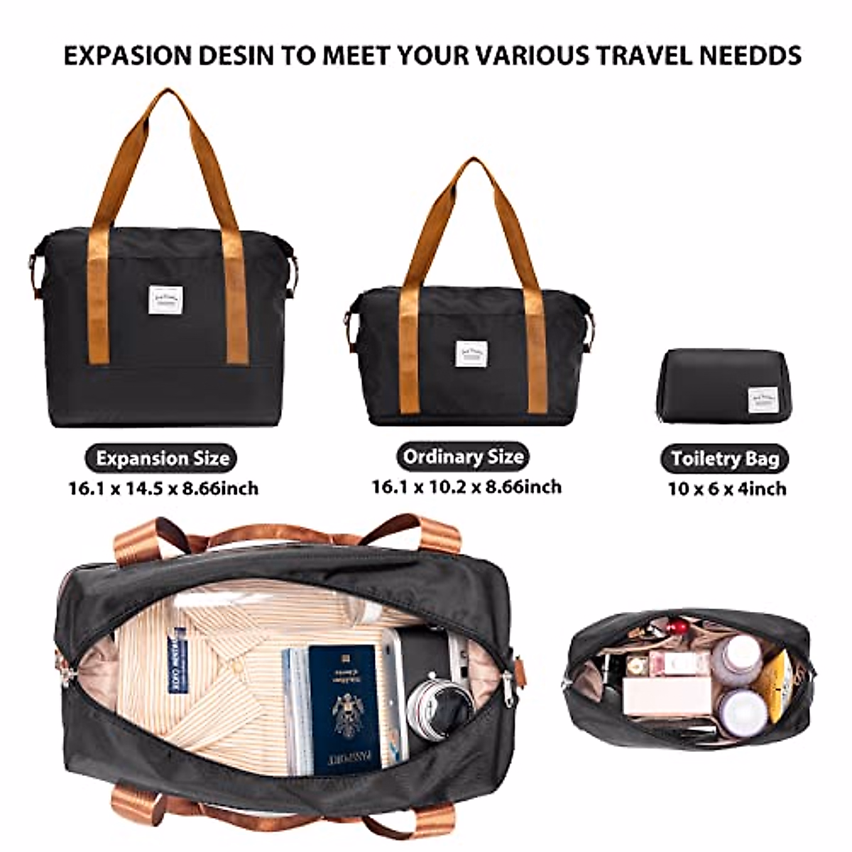LONG VACATION Luggage Set 4 Piece Luggage Set ABS hardshell TSA Lock Spinner Wheels Luggage Carry on Suitcase (BLACK-BROWN, 6 piece set)