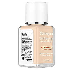Neutrogena SkinClearing Oil-Free Acne and Blemish Fighting Liquid Foundation with Salicylic Acid Acne Medicine, Shine Controlling, for Acne Prone Skin, 30 Buff, 1 fl. oz
