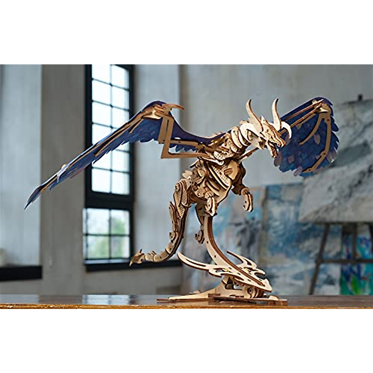 UGEARS Windstorm Dragon 3D Puzzle - Self-Assembly 3D Wooden Puzzles for Adults and Kids - Realistic 3D Dragon Puzzle Wood Model Kit with Rubber Band Motor - Laser-Cut Wooden Puzzle Mechanical Toy