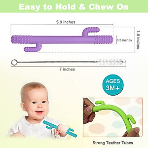 Hollow Teething Tubes Toys for Babies Girls Boys, 5 Pack Silicone Baby Teether Toy Tube for Infants with Nursing Biting Chewing, Chew Straws for Toddlers 6-12 Months (Style D)