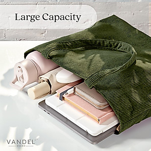 VANDEL Corduroy Tote Bag for Women and Men with Zipper and Inner Pockets. Cute School Tote Bag with Zipper, Aesthetic
