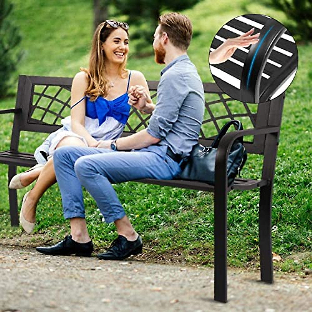 Qxznby Garden Bench Outdoor Bench Cast Iron Bench,Metal Outdoor Bench with Armrests,Outdoor Benches Clearance Sturdy Steel Frame Front Porch Bench for Park Yard Lawn Deck Entryway(Black)