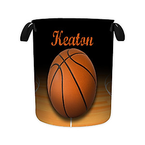 Custom Laundry Basket with Name Basketball Sports Laundry Hamper Foldable Clothes Storage Bin, Toy Organizer Basket for Bathroom/Bedroom/College
