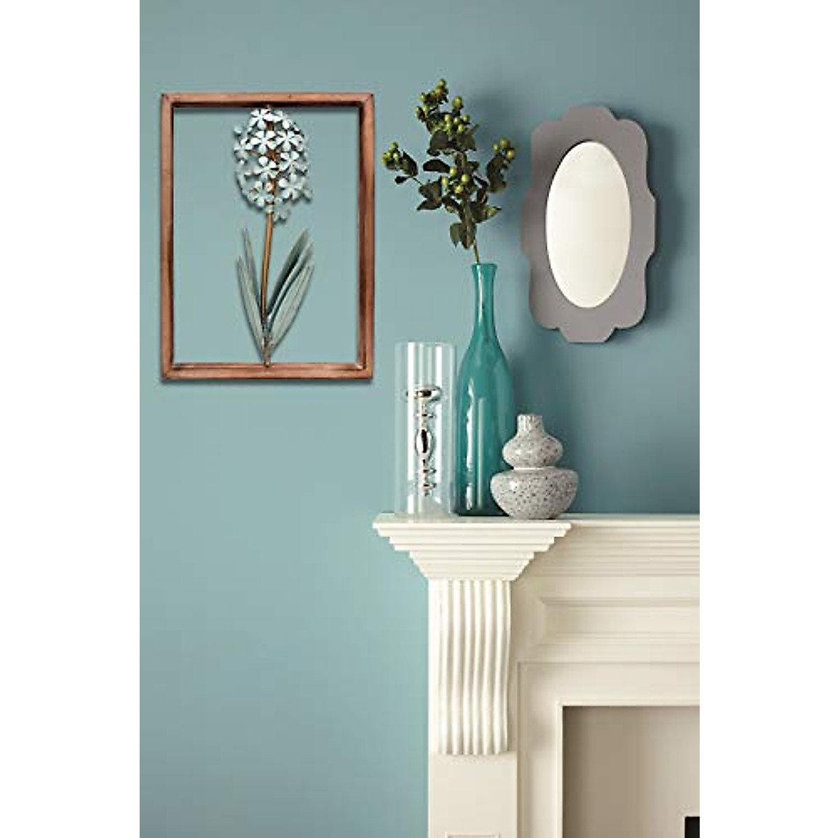 Funerom Metal Flower with Wood Frame Wall Decorations for Living Room(11.8×15.8 inchs)