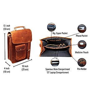 13" leather messenger bag laptop case office briefcase gift for men computer distressed shoulder bag