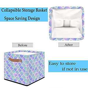 bisibuy 13x13x13 Storage Cube Bins Mermaid Fish Scale Gradient Fabric Storage Cubes 13 inch Collapsible Storage Bins Cubby Storage Baskets for Organizing Shelf Cabinet Bookcase Boxes