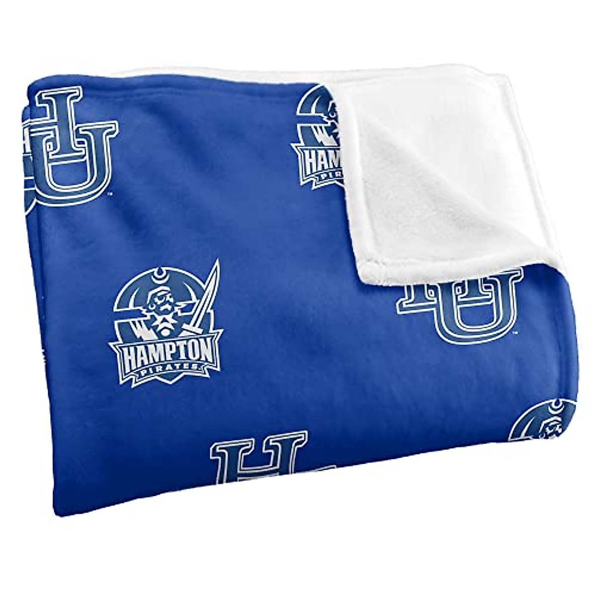 Hampton University Pirates Blanket, 36"x58" Logo Pattern, Silky Touch Sherpa Back Super Soft Throw