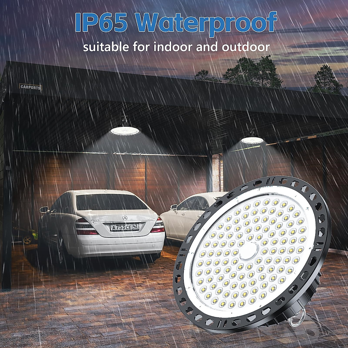 UFO LED High Bay Light - 10PACK 100W 15000LM High Bay LED Light with IP65 Waterproof and US Plug 6.5ft Cord, 7000k Daylight High Bay LED Shop Lights for Construction Site, Warehouse, Factory, Yard