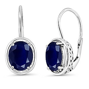 Gem Stone King 925 Sterling Silver Blue Sapphire Dangle Earrings For Women (5.00 Cttw, Gemstone Birthstone, Oval 9X7MM)