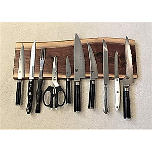 Gorgeous, Handcrafted Double Live Edge Dark Walnut Magnetic Knife Rack/Holder/Storage. 20" x 8”. Holds 10 Knives. Full Mounting Hardware.