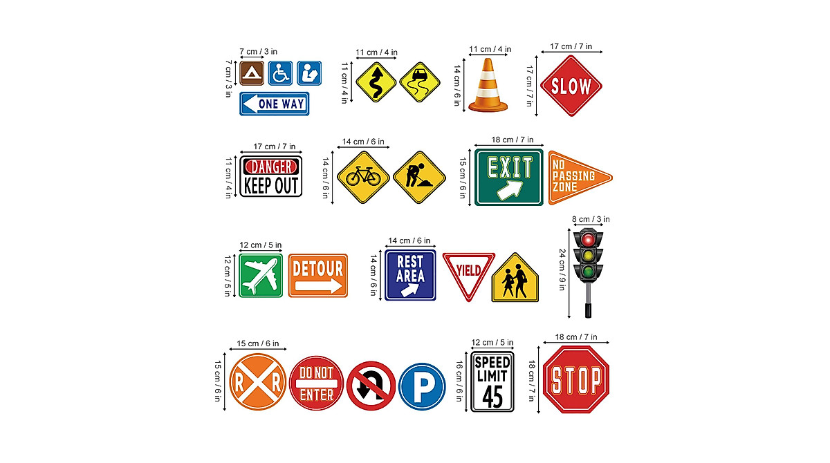 Wondever 25 Traffic Road Signs Wall Stickers for Kids & Classroom