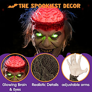 JOYIN Halloween Animated Zombie Groundbreaker Animatronic Decorations with Light-up Brain and Movable Hands for Halloween Indoor Outdoor Decorations, Haunted House, Lawn, Yard Décor