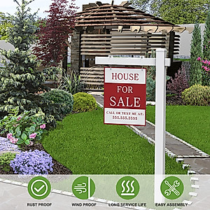 Qikdesign Vinyl PVC Real Estate Sign Post with Flat Cap 6' Tall - Realtor Yard Sign Post - 36" Arm Holds Up to 24" Sign- White (No Sign)