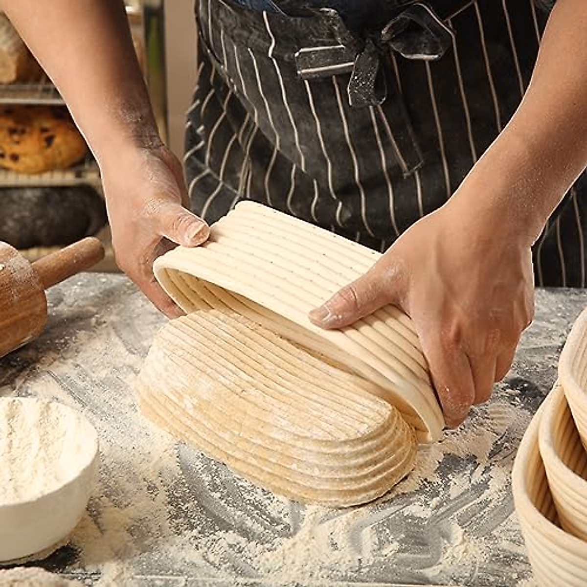 8 Inch Oval Premium Bread Proofing Basket Set - Authentic Natural Rattan, Optimal Size, Easy Clean, Ideal for Sourdough, Dye-Free.GEPAS (8in)