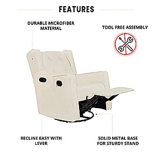 Naomi Home Relieve Muscle Aches with Nursery Glider, Upholstered Rocker Recliner Comfortable Rocking Chair with 360° Swivel Motion, Soft Cushions for Nursing and Bonding, Baby Reclining Chair - Cream