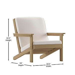 Merrick Lane Riviera Adirondack Style Deep Seat Patio Club Chair with Cushions - Natural Cedar Poly Resin Frame - Cream All-Weather Cushions - Indoor/Outdoor