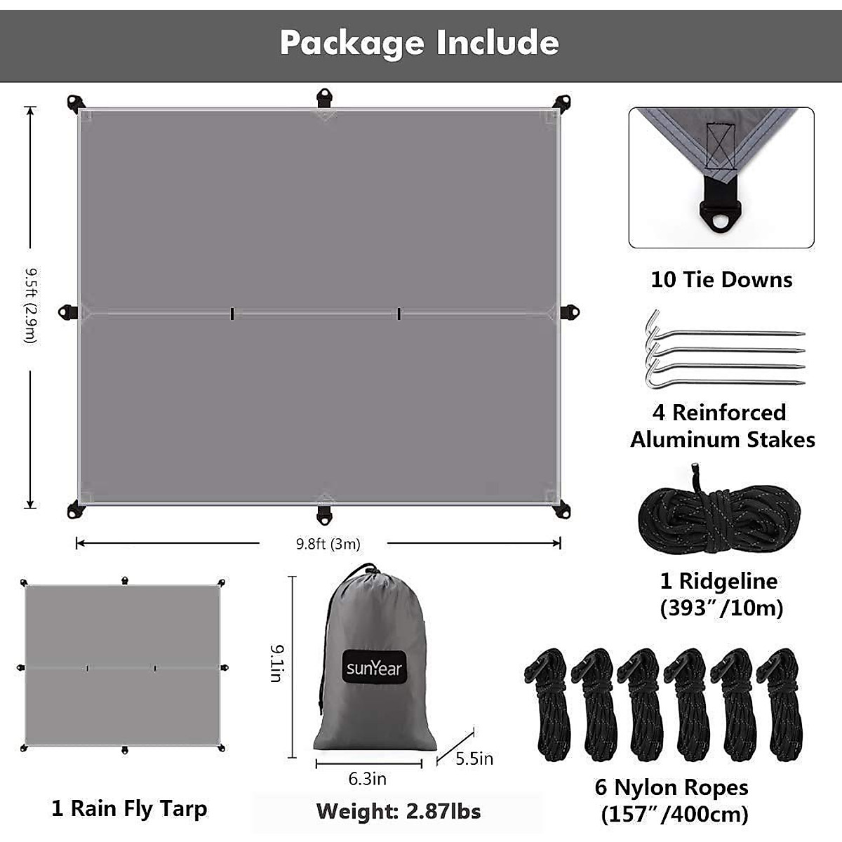 Sunyear Camping Hammock with Net & Sunyear Hammock Rain Fly Tent Tarp Provides Effective Protection Against Rain