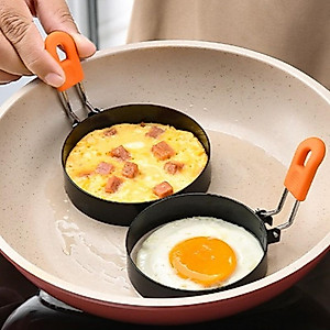 YOUNTHYE 9PCS Egg Rings for Griddle 4,6,8 Inch Pancake Ring Set Omelette Ring for Griddle with Silicone Handle Round Egg Cooker Ring Non-stick Stainless Steel Egg Rings for Breakfast Omelette Sandwich
