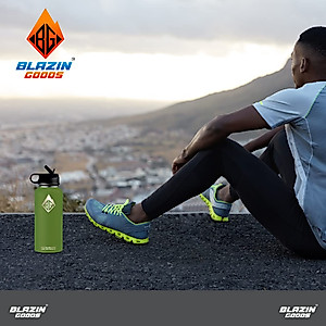 Blazin Goods Stainless Steel, Leak Proof, Vacuum Insulated Stainless Steel, Double Walled Water Bottle | 3 Lids, 2 Straws, 1 Wire cleaning brush (Olive/Drab, 32 Oz)