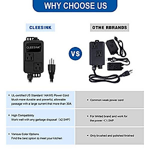 Garbage Disposal Air Switch Kit Dual Outlet Sink Top Waste Disposer On/Off Switches with ABS Power Module Long Stainless Steel Polished Button by CLEESINK