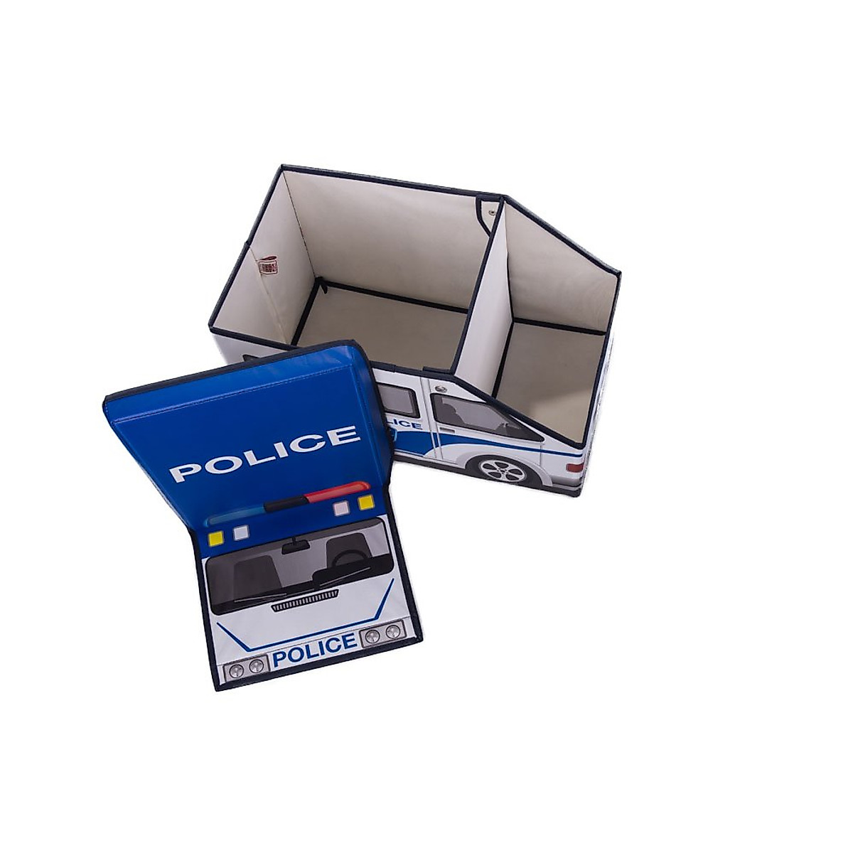 Clever Creations Collapsible Storage Organizer and Ottoman, Perfect Vehicle Themed Toy Chest for Storing Books, Shoes, Games and More, Police Car