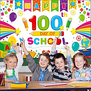 100 Days of School Decoration Banner Happy 100th Day of School Party Backdrop Photography Background for Kids Student Kindergarten Preschool Primary School Party, 72.8 x 43.3 Inch (White)