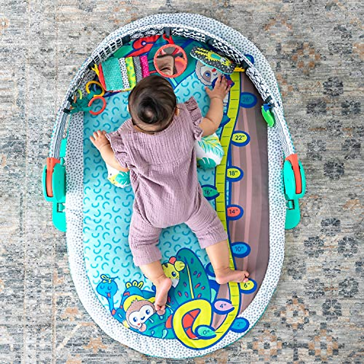 Infantino 3-in-1 Deluxe Magic Arch Sensory Development Gym - 3 Ways to Play with Dual-Sided Magical Arch for Captivating Overhead Visuals Plus Tummy-Time Bolster & Mat with Growth Chart, Teal