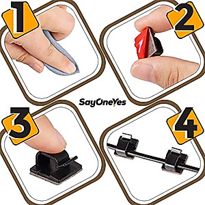 50 pcs Self Adhesive Cable Clips - Desk Cable Management Clips with Strong Adhesive Tapes – Wire Clips Cord Organizer for Home, Office and Car (Black - 50 Pack)