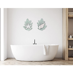 T.I. Design Hand-Carved Wood Starfish and Turban Shell on Reef | Coastal Seashells Beach Wall Decor Set of 2