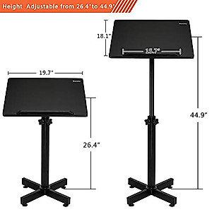 Bonnlo Classic Lectern Stand, Height Adjustable Mobile Podium, Multi-Purpose Tabletop for Speech, Lecture, Church, Reading or Laptop Desk with Edge Stopper, Black
