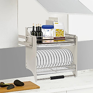 CheriMuMu Cabinet Organizer, 2 Tier Pull-Out Cabinet Organizer Spice and Dishes Pull Out Cabinet Storage Shelf Pull Down Heavy Duty Shelf Organizer, Wall Mounted Pantry Storage Shelf for Kitchen