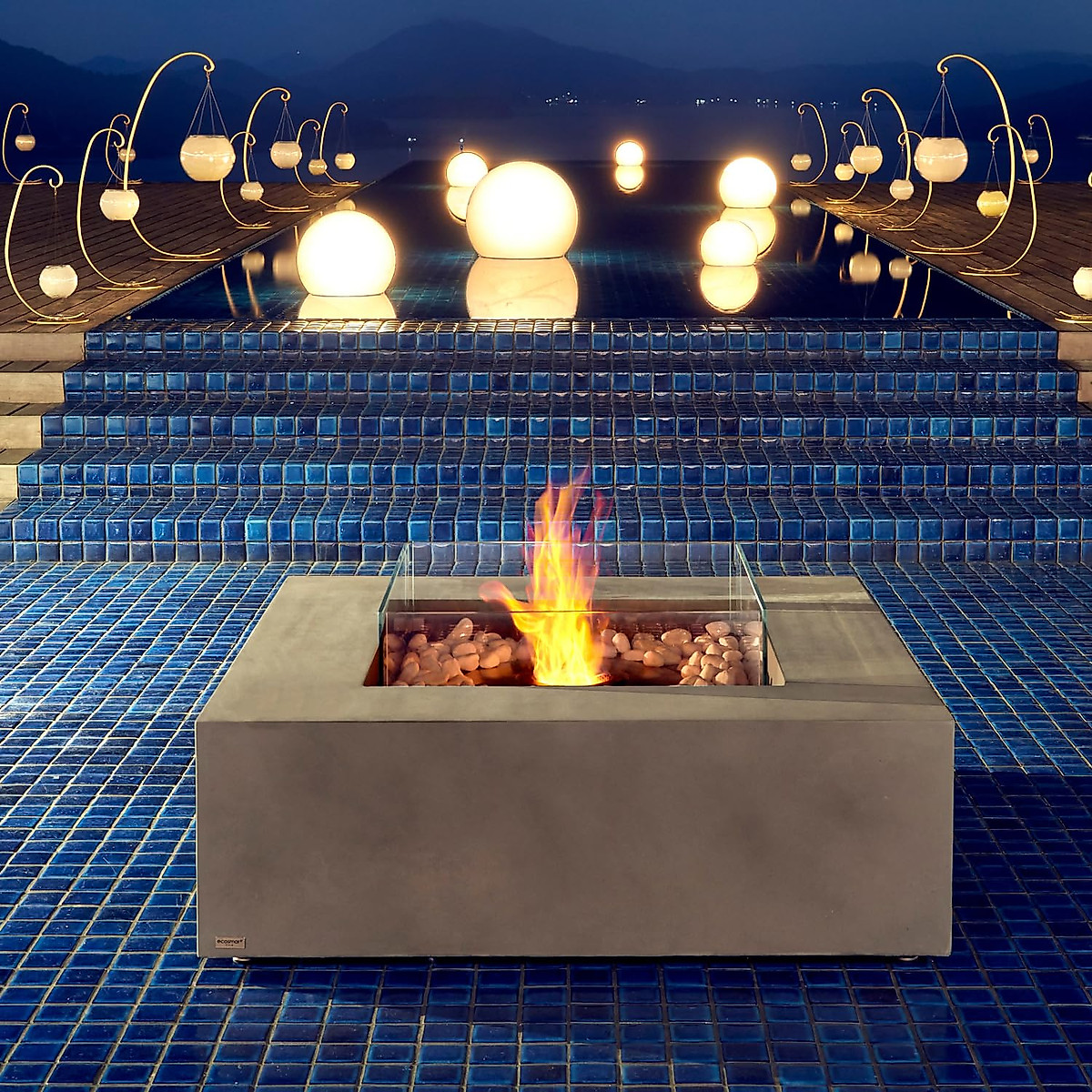 Eco Smart | Base 40 Fire Pit Table | Natural Color | Stainless Steel Gas Burner | Elegant Curved Design with Versatile Wide Lip | Complements Any Decor and Setting