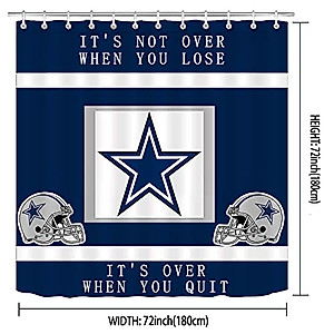 Namdeva 4PCS/Set Inspirational Quotes Shower Curtain, White Navy Blue Striped Texas Star Grey Helmet American Football Player Athlete Modern Cool Sports Bathroom Decor, Non-Slip Bath Rugs, Never Quit