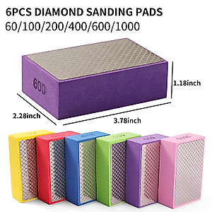 XKDOUS 6PCS Diamond Hand Polishing Pads,60/100/200/400/600/1000 Diamond Sanding Pads Tile Tools Polishing Pad Sanding Block Polishing for Ceramic Tile Glass Stone Marble Granite Metal Grinding