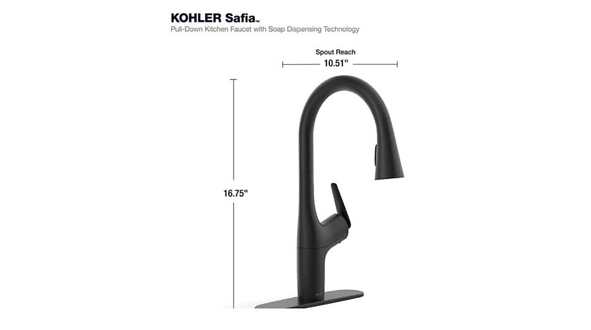 Kohler Safia Kitchen Faucet with Soap Dispenser | Matte Black | Easy ...