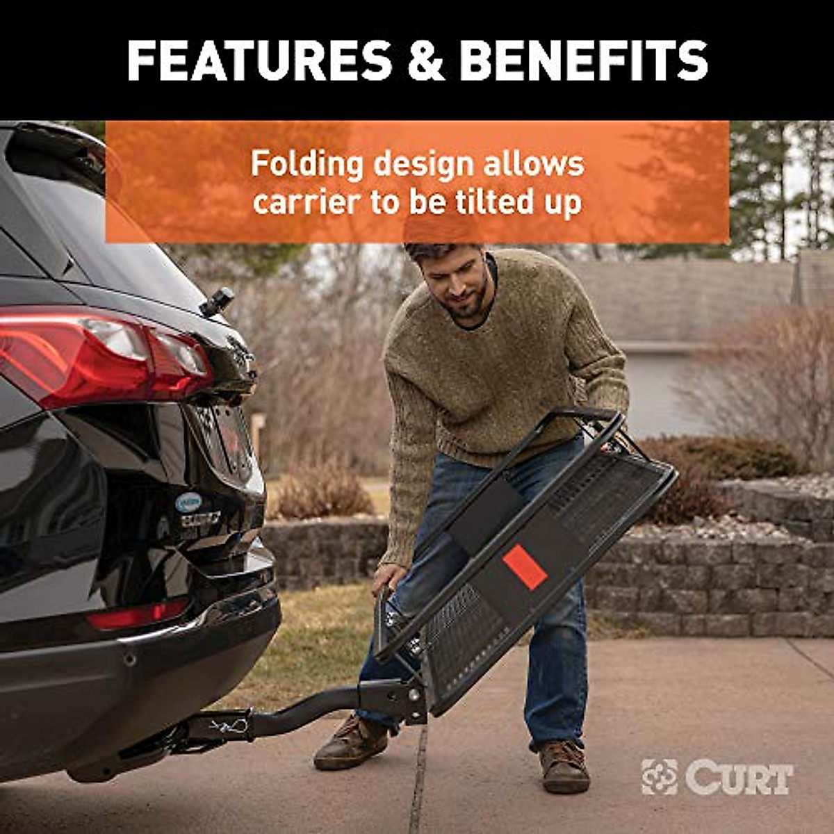 CURT 18153 60 x 24-Inch Basket Hitch Cargo Carrier, 500 lbs Capacity, Black Steel, 2-In Folding Shank