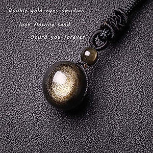 Sinymilk Natural Gold Obsidian Onyx Pendant Rainbow Eyes Beads Lucky Blessing Necklace (20mm)
