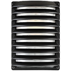 John Timberland Mid Century Modern Wall Light Sconce Black Hardwired 7 1/2" Fixture Slat Grid Metal Frosted Glass for Bedroom Bathroom Vanity Reading Living Room Hallway House Home Decor