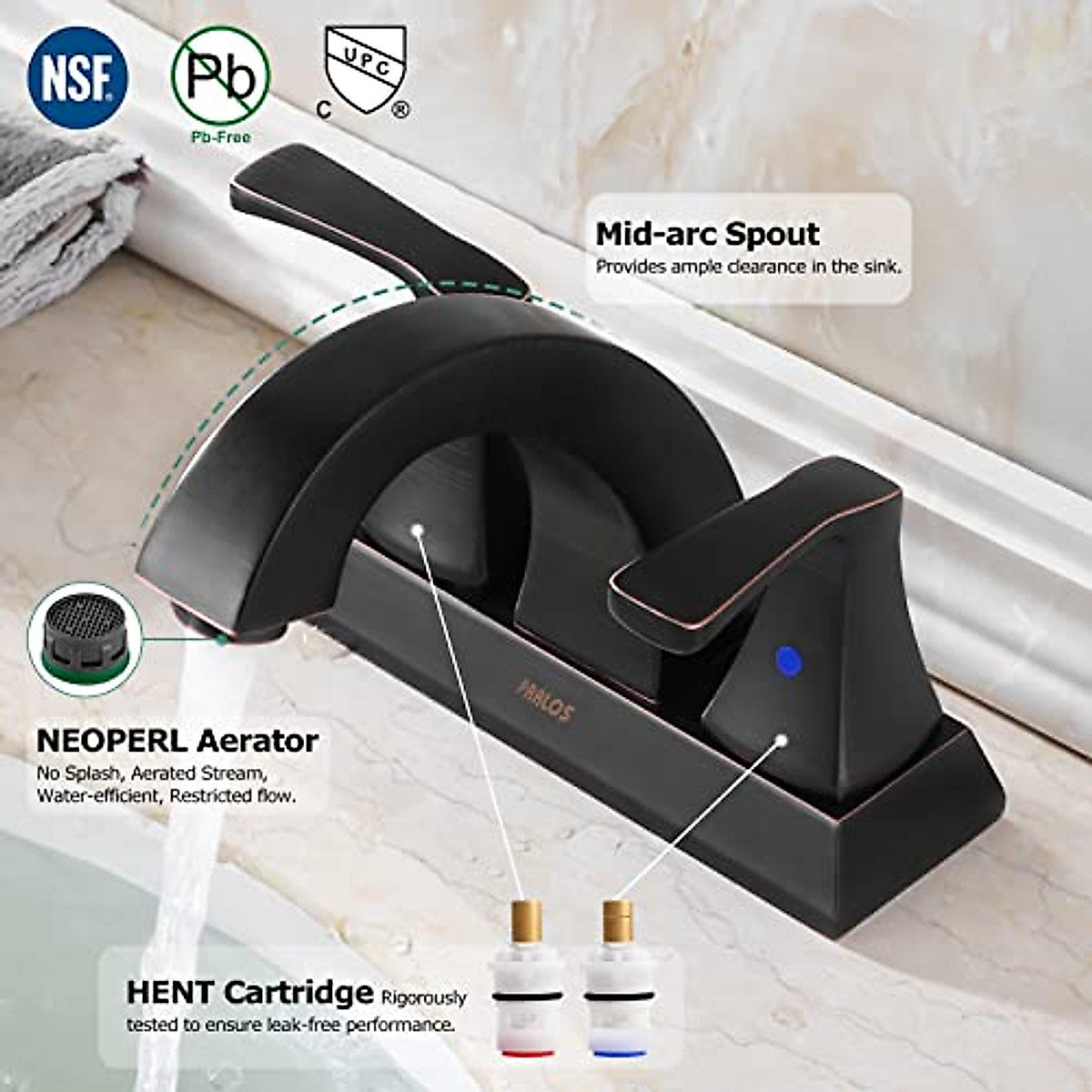 PARLOS 2 Handles Bathroom Faucet with Pop-up Drain and Faucet Supply Lines, Oil Rubbed Bronze, Doris 14133