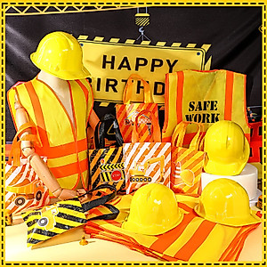 Hercicy 36 Pcs Construction Birthday Party Supplies Dressing up Costume Include 12 Construction Hat 12 Kids Construction Vest 12 Construction Party Goodie Bags for Construction Party Decorations