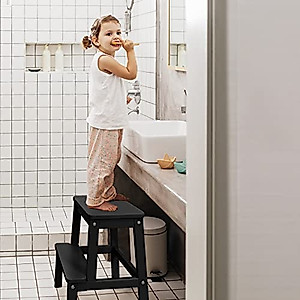 HOUCHICS Wooden Step Stool for Adults with 400lb, Wood Step Stool,Adults Step Stool, Step Stool for Bedside Step Helper for Kitchen,Bathroom,Bedroom (Black)