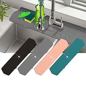 Aynuma Kitchen Faucet Sink Splash Guard, 24" x 5.6'' Upgrade Silicone Faucet Water Catcher Mat, Sink Draining Pad Behind Faucet, Rubber Drying Mat for Countertop, Bathroom, Farmhouse, RV (Black)