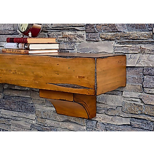 48 Inch Floating Fireplace Mantel Wood Shelf In Chestnut Rustic - Breckenridge From Mantels Direct | With Corbel Bracket Arches | Wooden Rustic Wall Shelf Perfect for Electric Fireplaces and Décor