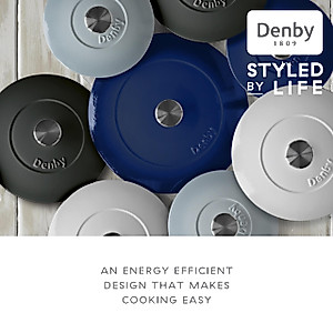 Denby - Natural Canvas White Cast Iron Casserole Dish Shallow - Dutch Oven, Oven Safe Pot, Enamelled - 3.8L Capacity, 11.8in - Serves 4-6 People