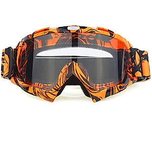 Motocross Motorcycle Goggles ATV Dirt Bike Off Road Racing MX Riding Goggle Anti-Scratch Dustproof Bendable UV400 Eyewear Padded Soft Thick Foam Glasses (Orange-Black Transparent)